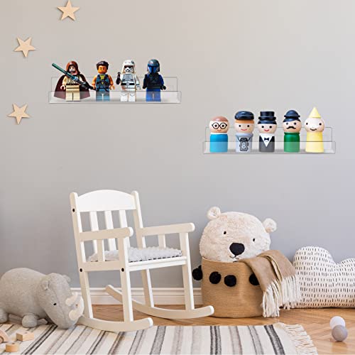 Blulu 14 Inch Acrylic Floating Shelf Wall Mounted Invisible Acrylic Shelf Ledge Kids Floating Bookshelf for Living Room Office Bedroom Bathroom Kitchen Decoration Space Save (Clear, 8 Packs)