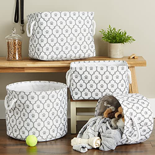 Bone Dry Pet Storage Collection Lattice Paw Print, Medium Round, White/Gray