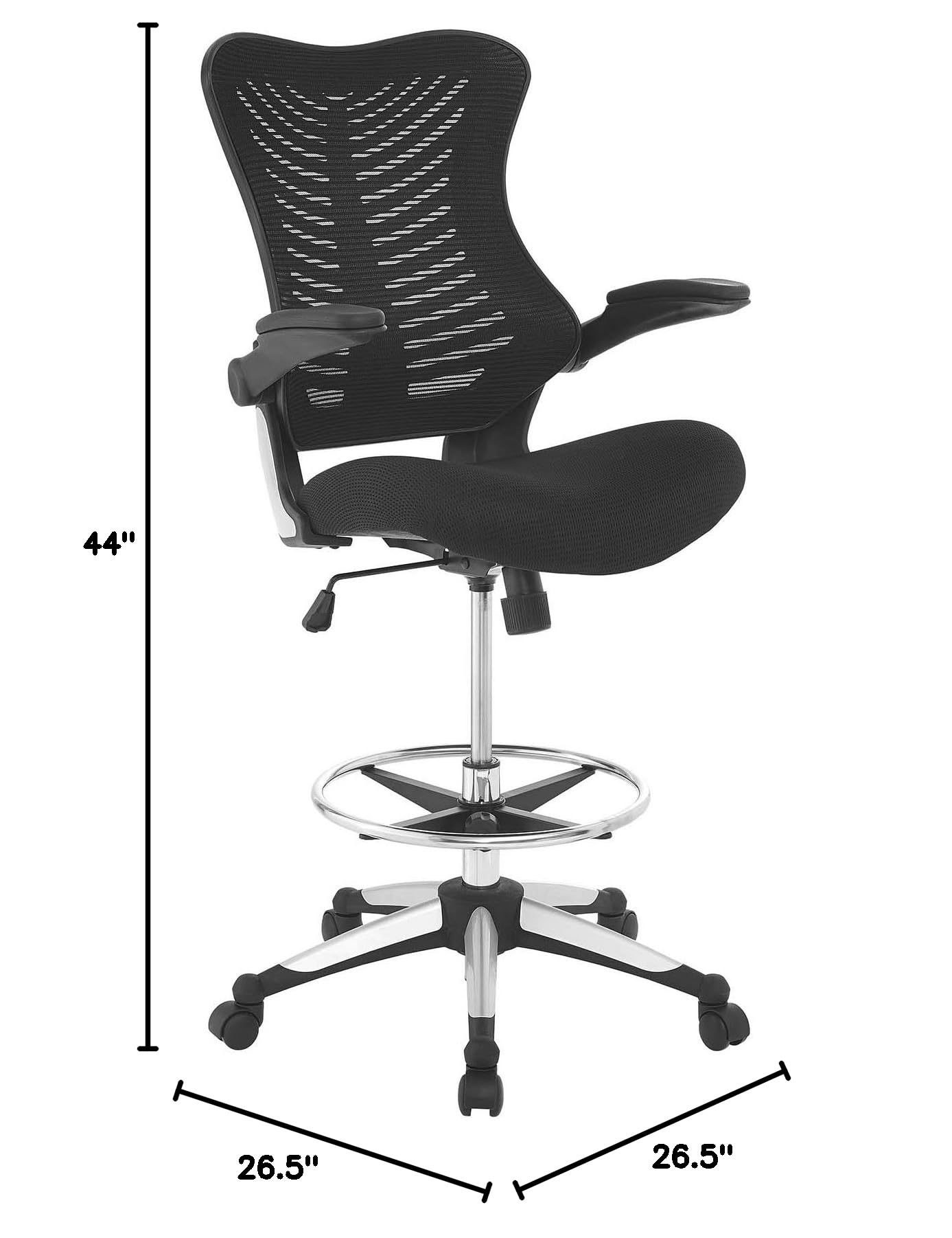 Modway Charge Drafting Chair - Reception Desk Chair - Drafting Stool with Flip-Up Arms in Vinyl, Black