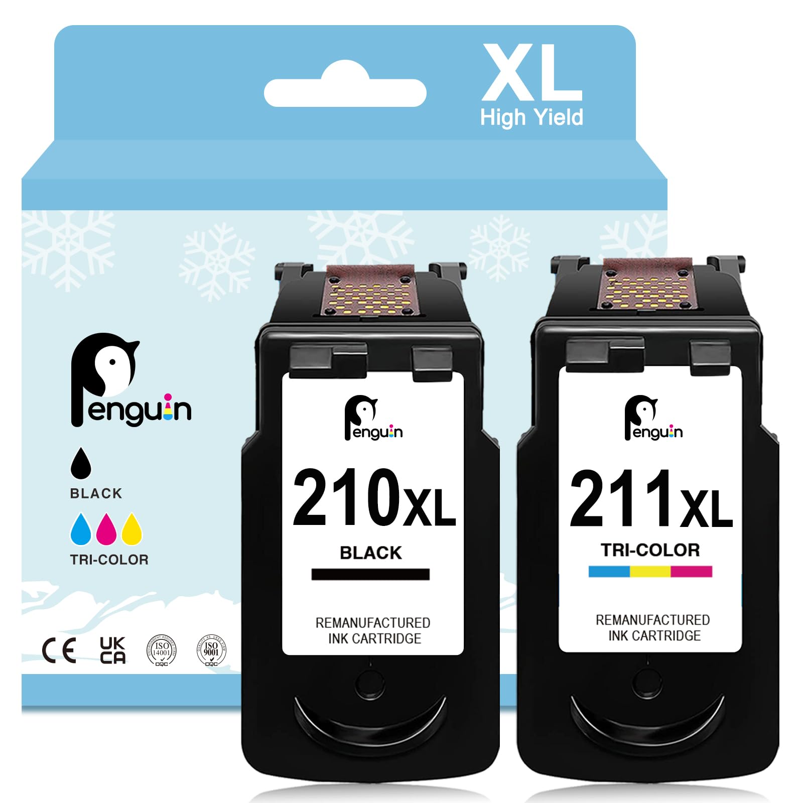 Penguin Remanufactured Printer Ink Cartridge Replacement for Canon Pg-210XL Cl-211XL 210 211 XL Used for PIXMA MP240 MP250 MP280 MP480 MP490 MP495 MX330 MX340 MX420 IP2700 (1 Black,1 Color) Combo Pack
