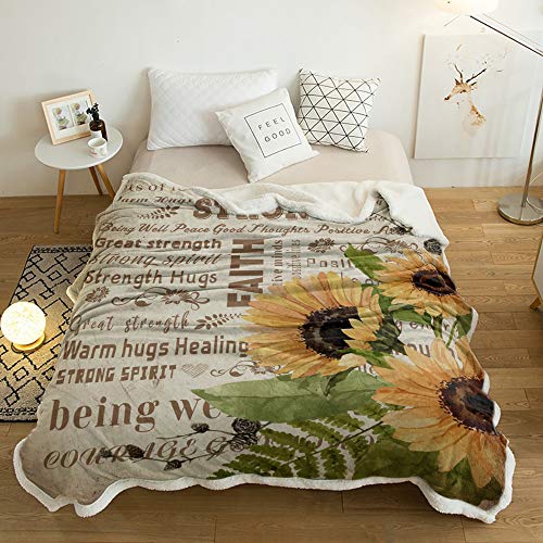 LBDOMOV Warm Hugs Positive Healing Throw Blanket, Sherpa Microfiber Comfort Caring Gift Throw - Sunflower Get Well Soon Gift for Women Men Patient Older Parent 39" x 49"
