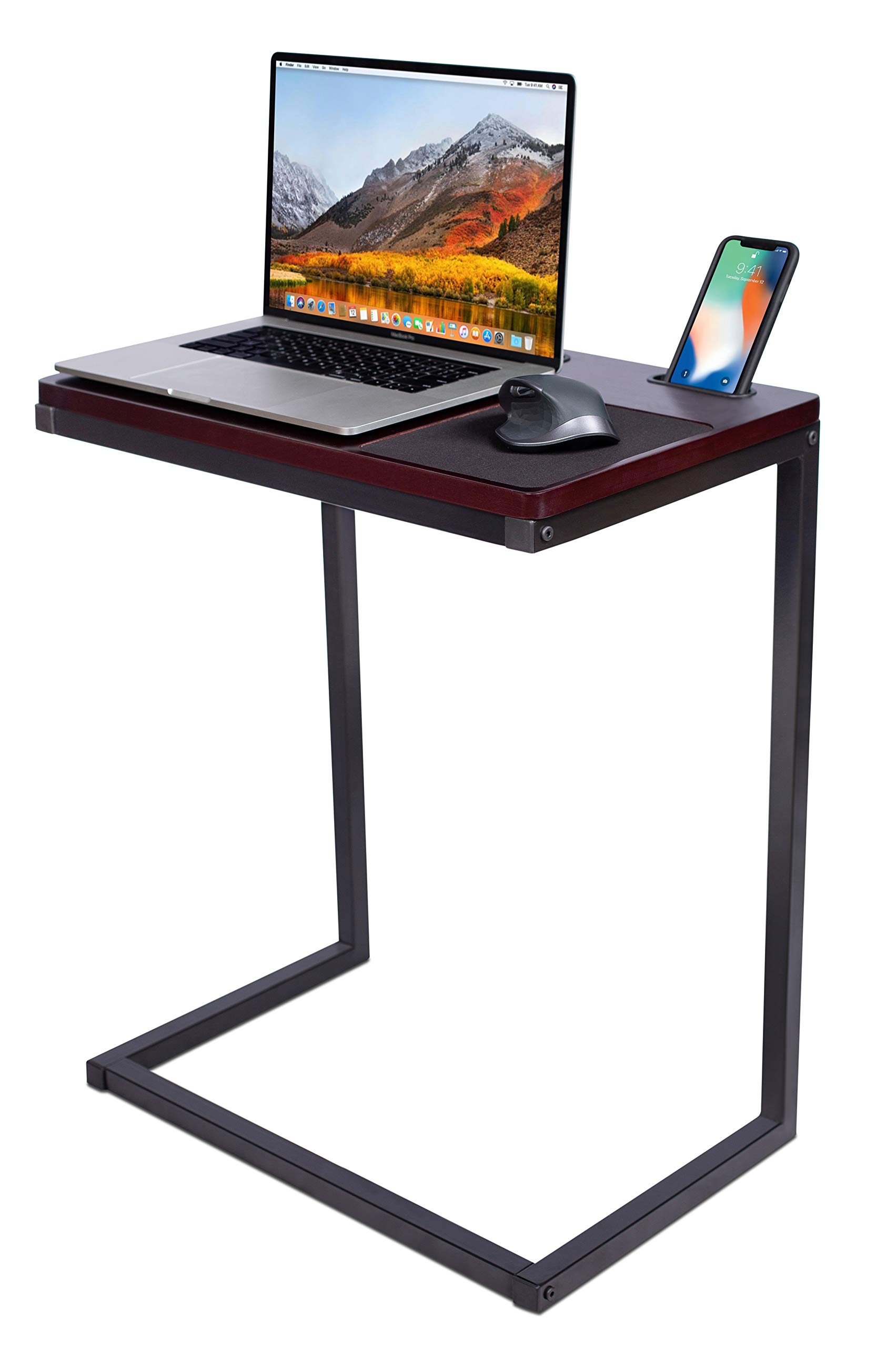 Sofia + Sam Sofa Table TV Tray with Tablet and Phone Slots - Work from Home - Laptop Stand for Couch Bed - Metal Legs - Console Lapdesk - Breakfast Eating Food - Coloring Computer Crafts - Lap Desk