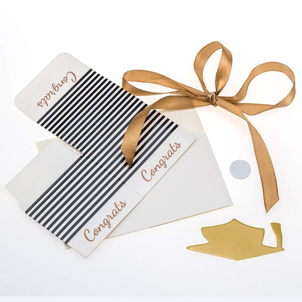 JANOU Graduation Gift Paper Candy Boxes DIY Congrats Cap Stripes Cardboard Sweet Boxes with Ribbons for Graduation Ceremony Party Favors Pack 24pcs
