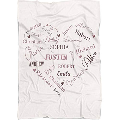 Personalized Name Blankets for Baby, kids and adults, Mom, Grandma. Custom Name Blanket from Your Names. Close to Heart Customized Throw. Gift for Mothers day, Christmas (Rose White, Fleece 50" x 60")