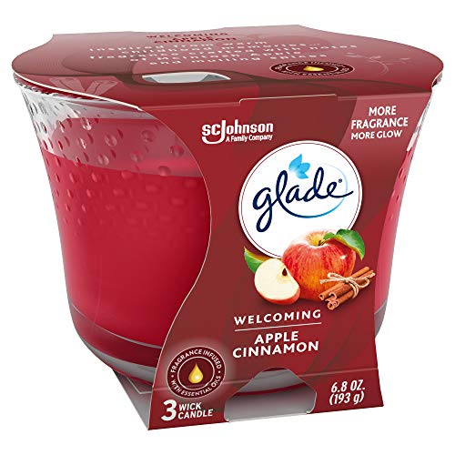 Glade Candle Apple Cinnamon, Fragrance Candle Infused with Essential Oils, Air Freshener Candle, 3-Wick Candle, 6.8 Oz, 3 Count