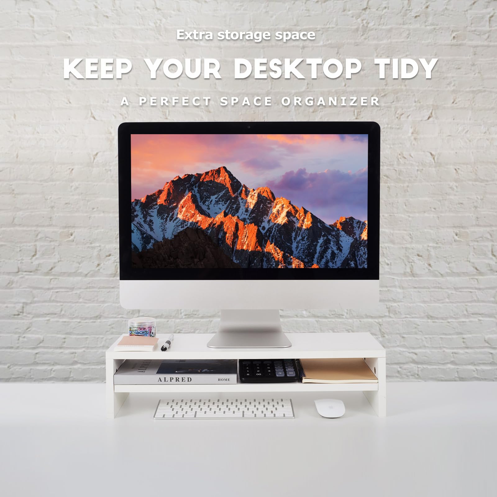 BEYGORM Monitor Stand Riser, 2 Tiers Screen Stand for Laptop Computer/TV/PC/Printer, Multifunctional Desktop Organizer 21.6L x 7.8" W x 5.2" H (White)