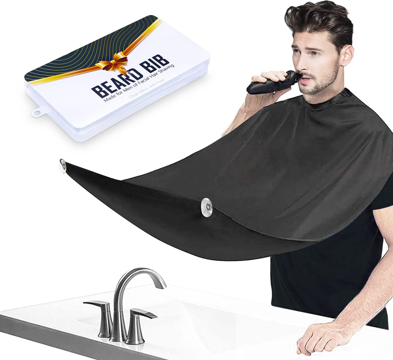 Beard Apron Catcher - Valentine's Day Gift for Man Beard Trimming Bib Non-Stick Beard Catcher Grooming Cape with 3 Suction Cups