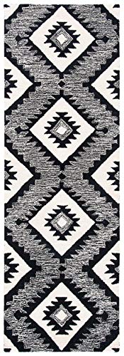 SAFAVIEH Aspen Collection 2'3" x 7' Charcoal / Black APN813Z Handmade Moroccan Boho Tribal Wool Runner Rug