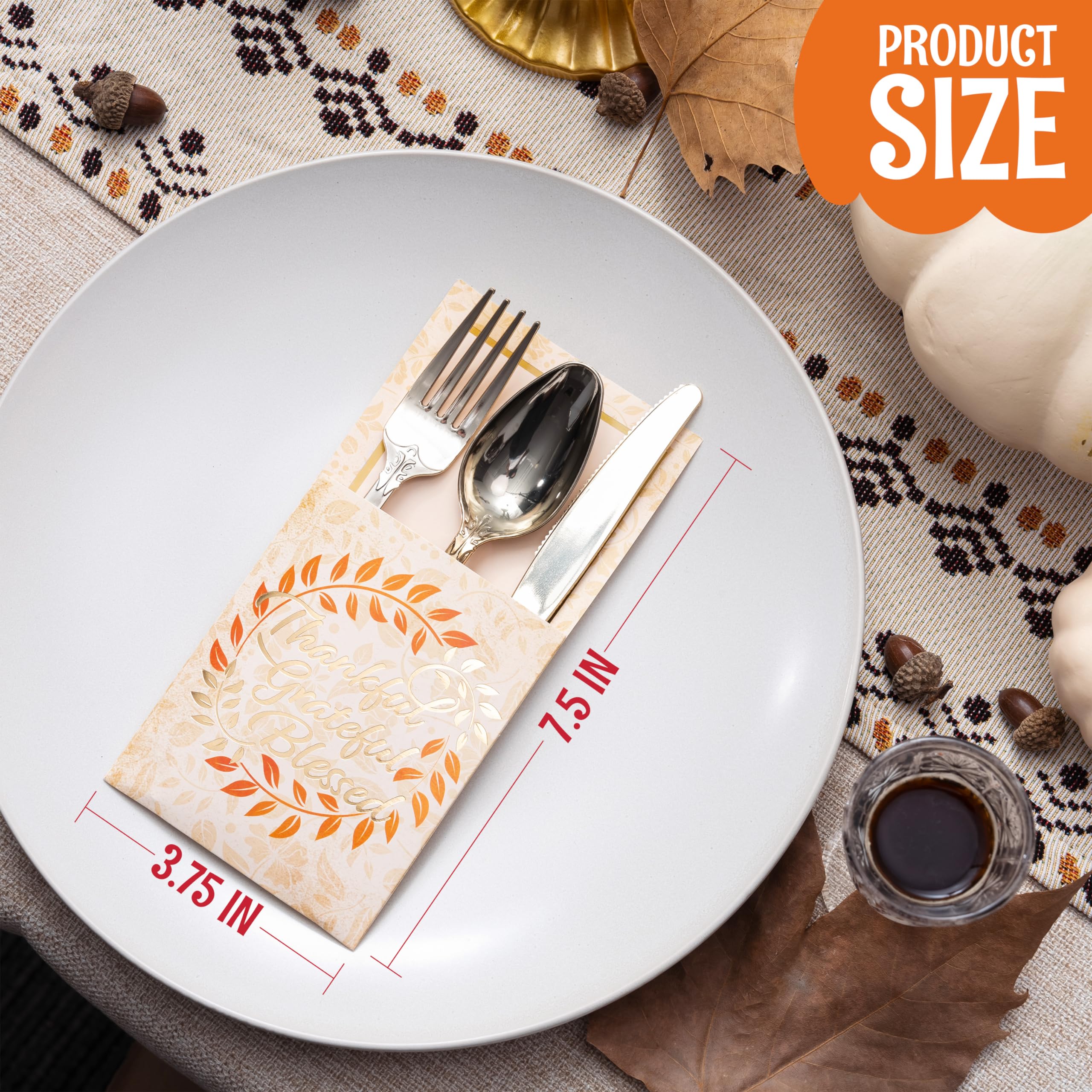 JOYIN 36 Thanksgiving Turkey Cutlery Decorative Gold Foil Utensil Holders for Autumn Fall Harvest Party Favor Supply Dinner Table Decor.