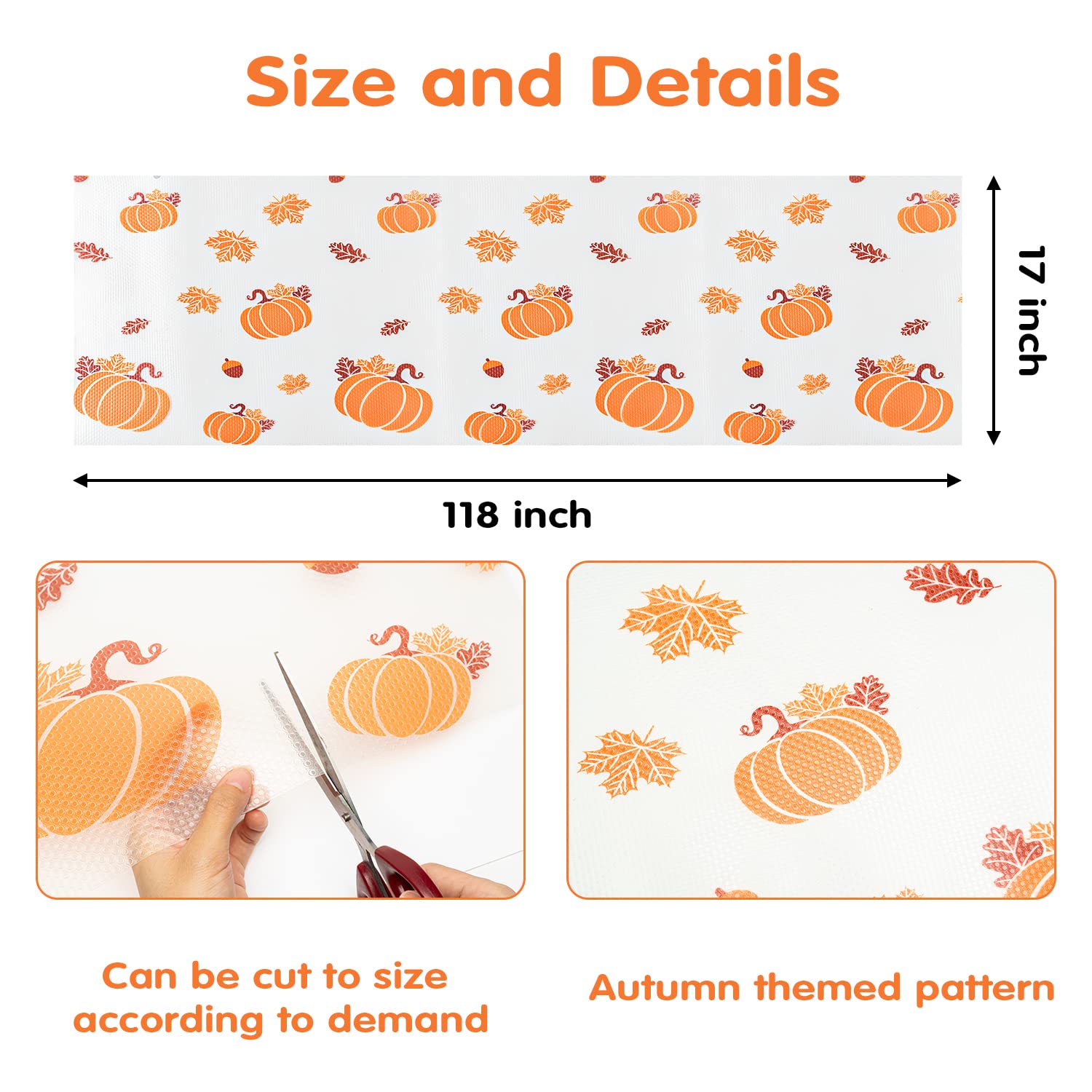 GROBRO7 Pumpkin EVA Refrigerator Liners Non-Slip Maple Leaf Refrigerator Drawer Mats BPA Free Can Be Cut Shelf Liner Waterproof Non-Adhesive Kitchen Cabinet Desks Storage Fridge Mat 17 x 118 in