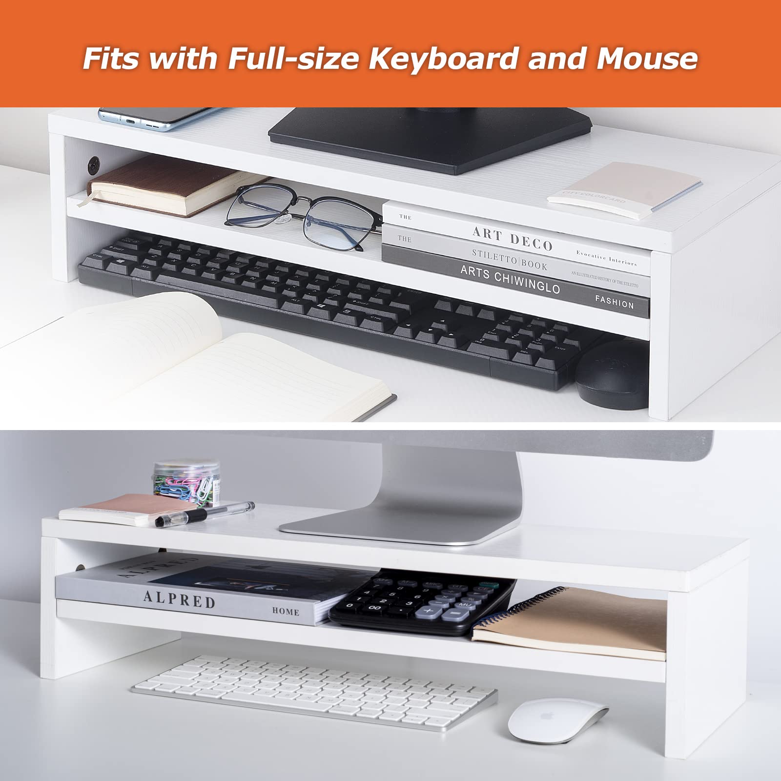 BEYGORM Monitor Stand Riser, 2 Tiers Screen Stand for Laptop Computer/TV/PC/Printer, Multifunctional Desktop Organizer 21.6L x 7.8" W x 5.2" H (White)