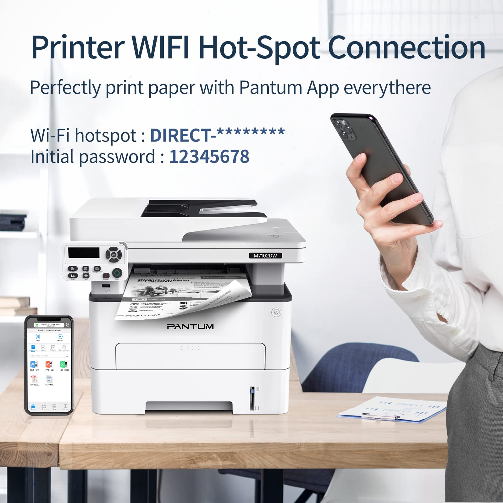 Pantum M7102DW Monochrome Wireless All-in-one ADF Multifunction Laser Printer, Auto Duplex, Copy&Scan(W5G63B)