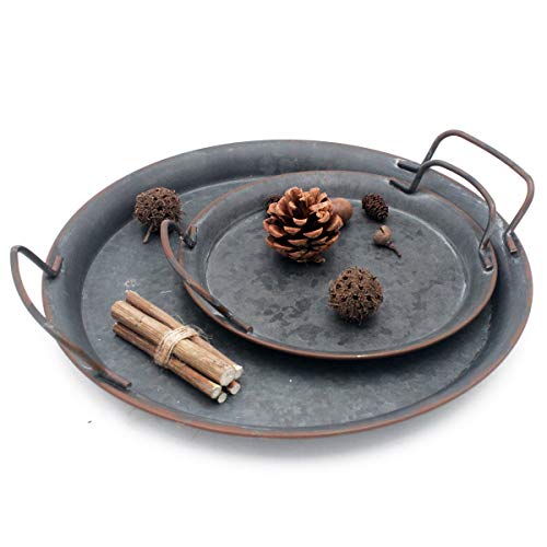 Funerom Industrial Style Metal Iron Tray Set of 2, Diameter:11.8 inch and 8 inch,Black Galvanized Tin Color