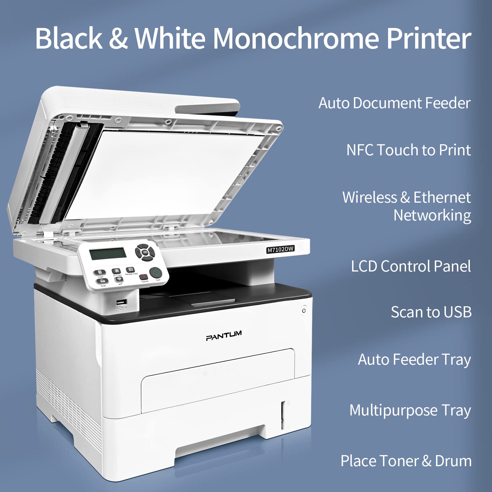 Pantum M7102DW Monochrome Wireless All-in-one ADF Multifunction Laser Printer, Auto Duplex, Copy&Scan(W5G63B)