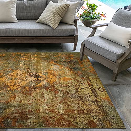 Liora Manne Marina Indoor Outdoor Rug - Traditional Designs, Comfortable & Durable, Power Loomed, Polypropylene Material, UV Stabilized, Kermin Green, 8'10" x 11'9"
