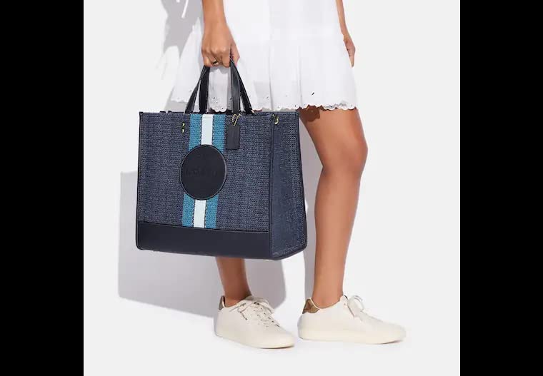 COACH Dempsey Leather Crossbody Tote 40 with COACH Patch in Navy/Blue/Multi - #CA593