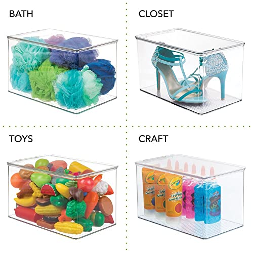 mDesign Stackable Plastic Closet Storage Container Bin Box with Hinge Lid for Organizing Shoes, Booties, Pumps, Sandals, Wedges, Flats, Heels - Lumiere Collection - Clear