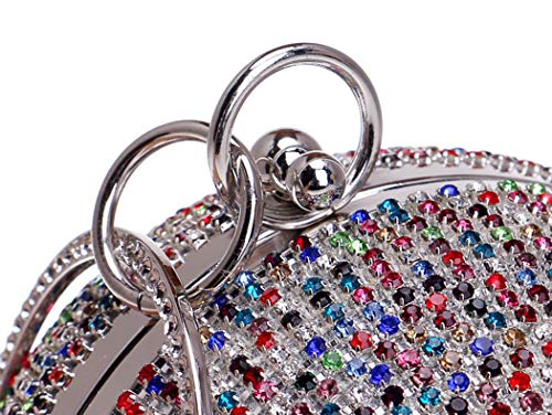 Tngan Ball Shape Clutch Purse Party Handbag Rhinestone Ring Handle Evening Bag Silvery
