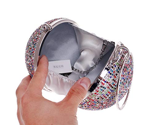 Tngan Ball Shape Clutch Purse Party Handbag Rhinestone Ring Handle Evening Bag Silvery