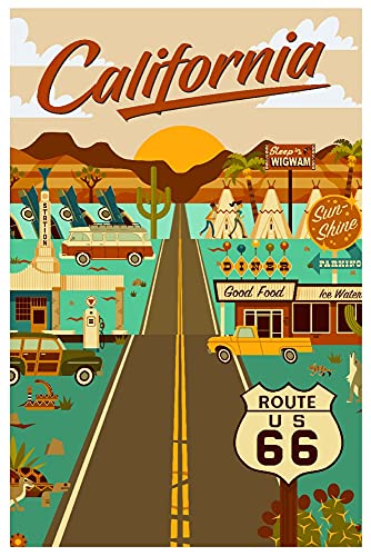 California, Route 66, Geometric (9x12 Wall Art Print, Home Decor)