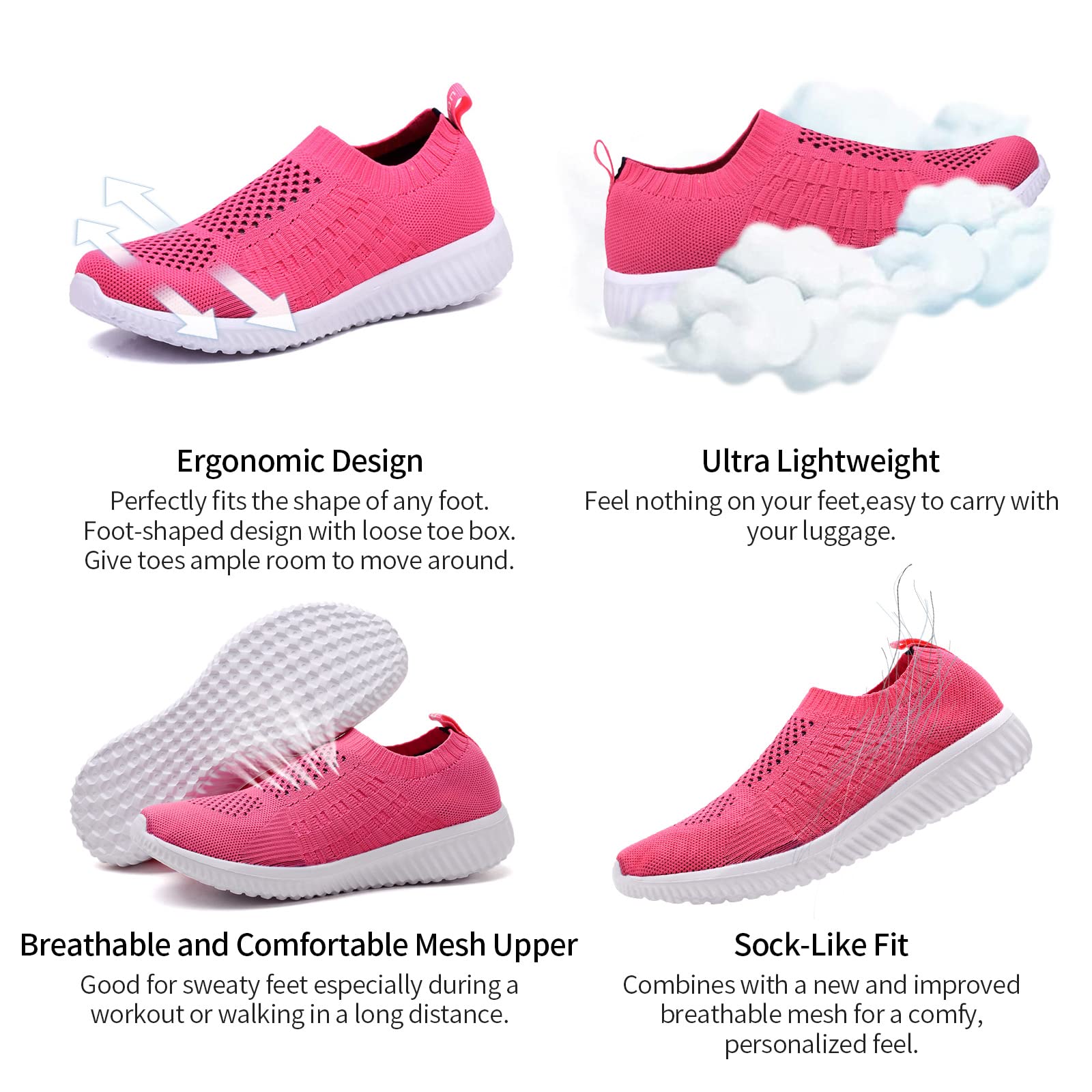 TIOSEBON Women's Athletic Slip On Walking Tennis Shoes Casual Mesh-Comfortable Work Workout Running Sneakers 5 US Rosy