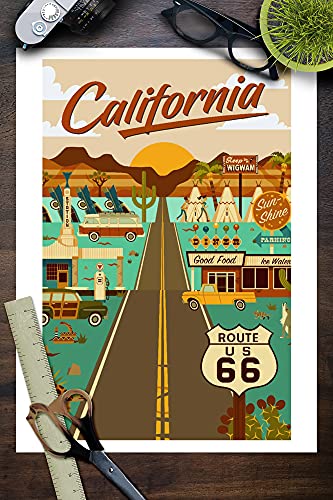 California, Route 66, Geometric (9x12 Wall Art Print, Home Decor)