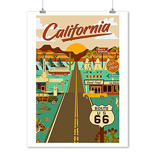 California, Route 66, Geometric (9x12 Wall Art Print, Home Decor)