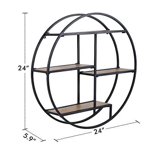 SOFFEE DESIGN Wall Mounted Geometry Flower Rack Home Decoration Layer Wall Shelves Metal Rack Wood Wire Kitchen Floating Hive Bedroom Iron Storage Black Room, 4-Tier Round Shape