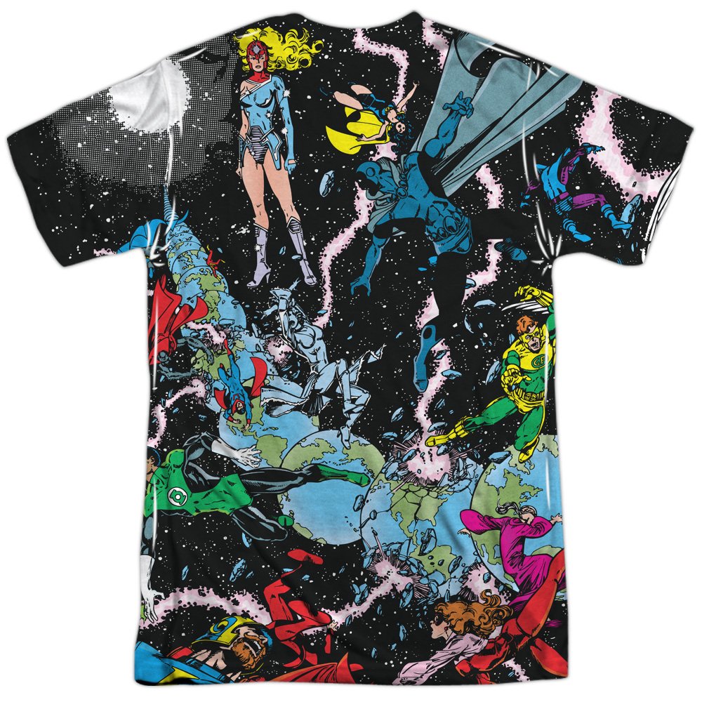 Justice League DC Retro Crisis on Infinite Earths Adult 2-Sided Print T-Shirt Black