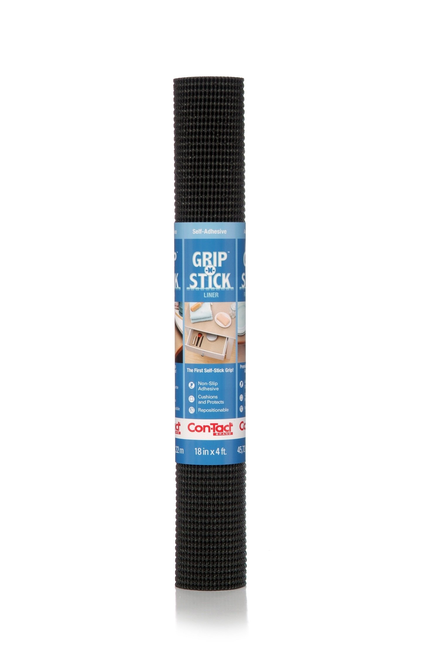 Con-Tact Brand Grip-N-Stick Durable Self-Adhesive Non-Slip Shelf and Drawer Liner, 18" x 4', Black