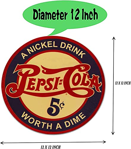 12" Round Pepsi Cola Tin Sign A Nickel Drink, Worth A Dime