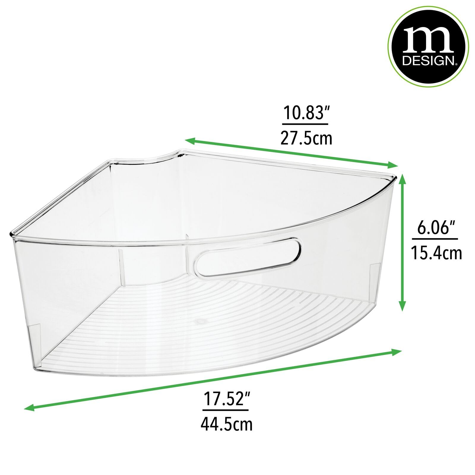 mDesign Kitchen Cabinet Plastic Lazy Susan Storage Turntable Organizer Bins with Built-In Handle - Large Triangle Corner Dividers for Pantry or Cabinets - 1/4 Wedge, 6" Deep Container - 2 Pack - Clear