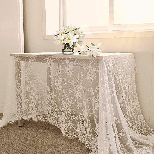 B-COOL 60 X120 Inch Classic White Wedding Lace Tablecloth Lace Tablecloth Overlay Vintage Embroidered Lace Overlay for Rustic Wedding Reception Decor Spring Summer Outdoor Party