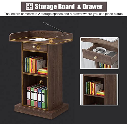 MObyat Lectern Podium Stand,Lectern Podium Stand,Pulpit Podium Brown Lecture Stand, Churches Lectern Podiums with Drawer & Storage Shelf, Restaurant Welcome Podium/Teacher Presentation Stand