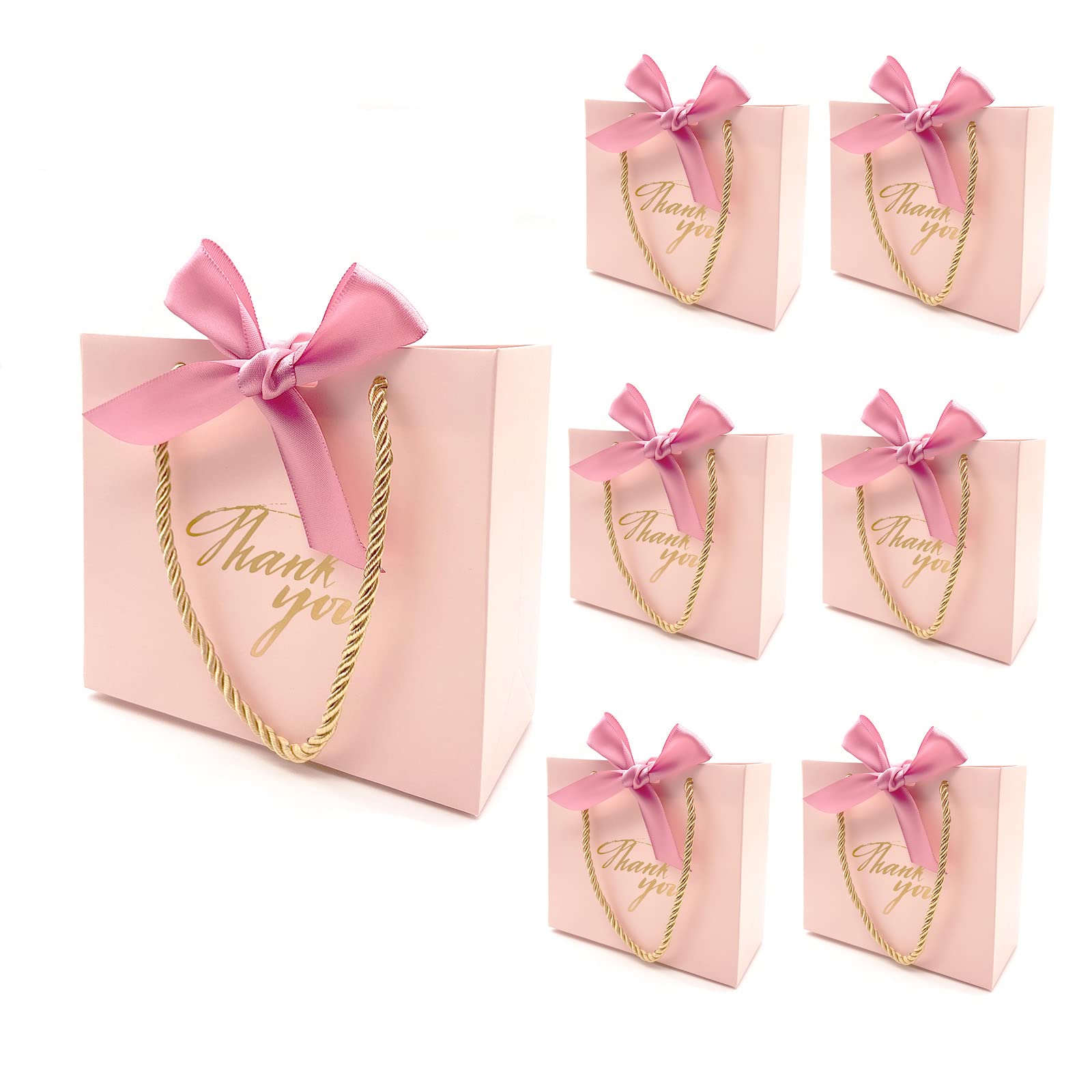 TKSBAG Pink Gift Bags-20 Pack Small Thank You Gift Bags With Handles-5.5''x 2.5''x4.7'' Mini Gift Bags Bulk for Baby Shower, Birthday, Wedding