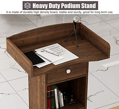 MObyat Lectern Podium Stand,Lectern Podium Stand,Pulpit Podium Brown Lecture Stand, Churches Lectern Podiums with Drawer & Storage Shelf, Restaurant Welcome Podium/Teacher Presentation Stand