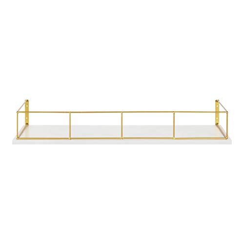 Kate and Laurel Benbrook Wood Shelf, 24" x 8", White and Gold, Modern Glam Storage Shelf