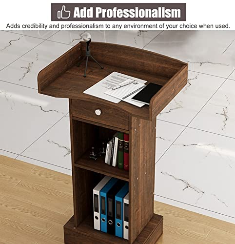 MObyat Lectern Podium Stand,Lectern Podium Stand,Pulpit Podium Brown Lecture Stand, Churches Lectern Podiums with Drawer & Storage Shelf, Restaurant Welcome Podium/Teacher Presentation Stand