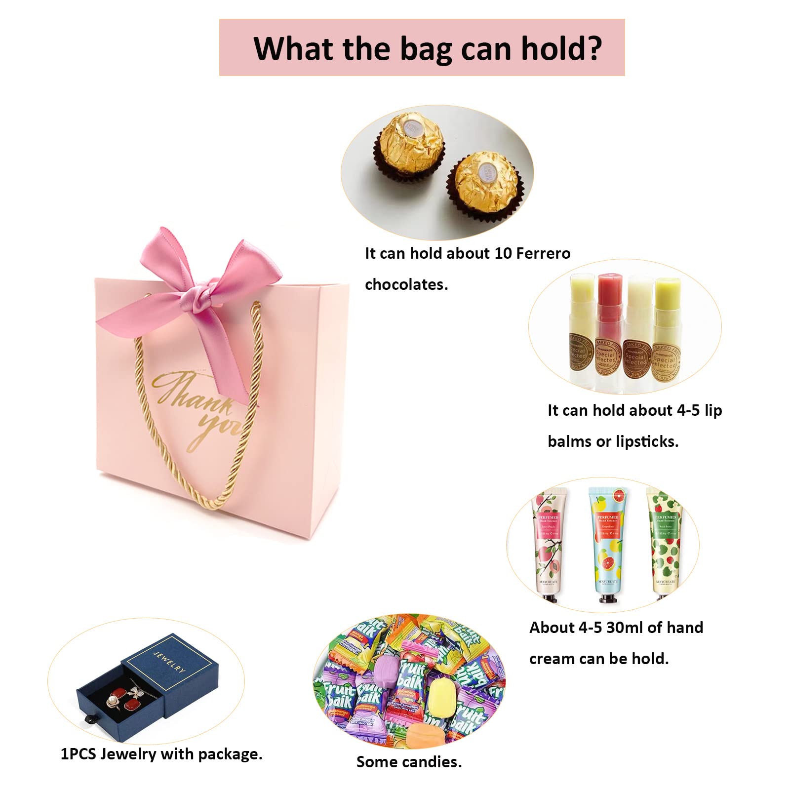 TKSBAG Pink Gift Bags-20 Pack Small Thank You Gift Bags With Handles-5.5''x 2.5''x4.7'' Mini Gift Bags Bulk for Baby Shower, Birthday, Wedding