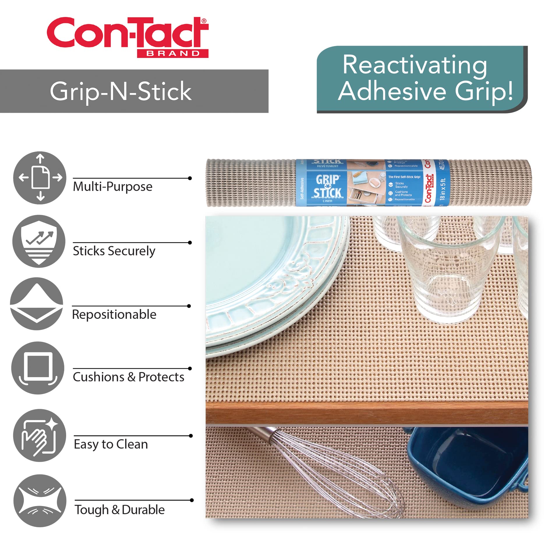 Con-Tact Brand Grip-N-Stick Durable Self-Adhesive Non-Slip Shelf and Drawer Liner, 18" x 4', Black