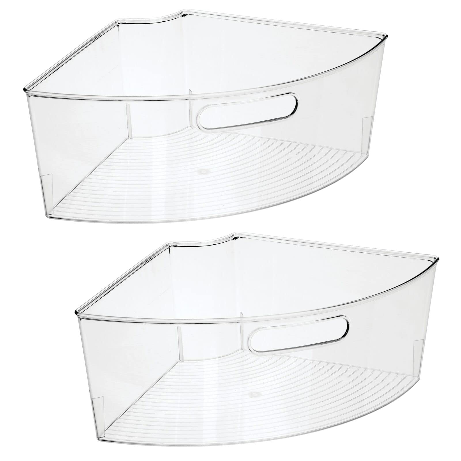 mDesign Kitchen Cabinet Plastic Lazy Susan Storage Turntable Organizer Bins with Built-In Handle - Large Triangle Corner Dividers for Pantry or Cabinets - 1/4 Wedge, 6" Deep Container - 2 Pack - Clear