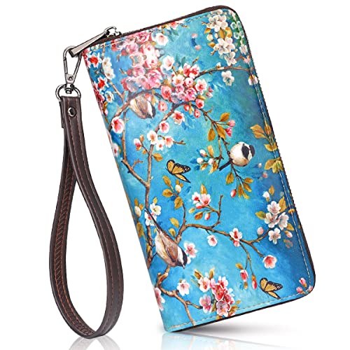 APHISON Women's Wallets Large Capacity Clutch Wallet For Women Ladies Wallets Clearance Credit Card Holder Womens RFID Wallet Moon Cute Cow Cat Elephant Fox Cell Phone Purse 684-0170A