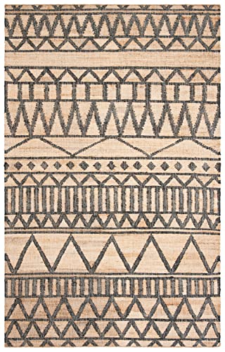 SAFAVIEH Kilim Collection 5' x 8' Natural / Charcoal KLM752A Handmade Moroccan Boho Jute & Cotton Area Rug