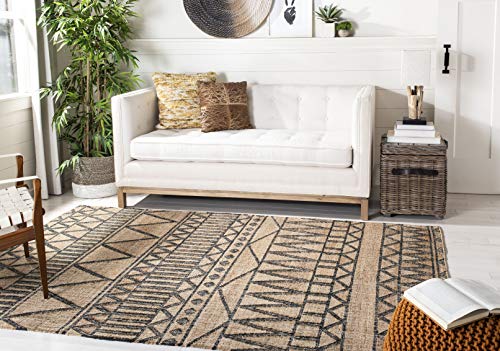 SAFAVIEH Kilim Collection 5' x 8' Natural / Charcoal KLM752A Handmade Moroccan Boho Jute & Cotton Area Rug