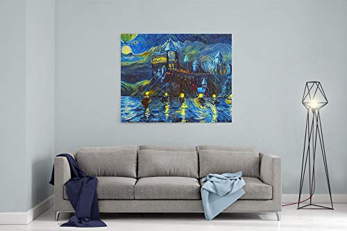 Westlake Art Starry Night Castle Night Boats Canvas Wall Art Print Van Gogh Magical Merchandise Modern Abstract Artwork for Home Room Decor - 16x24 inch Unframed