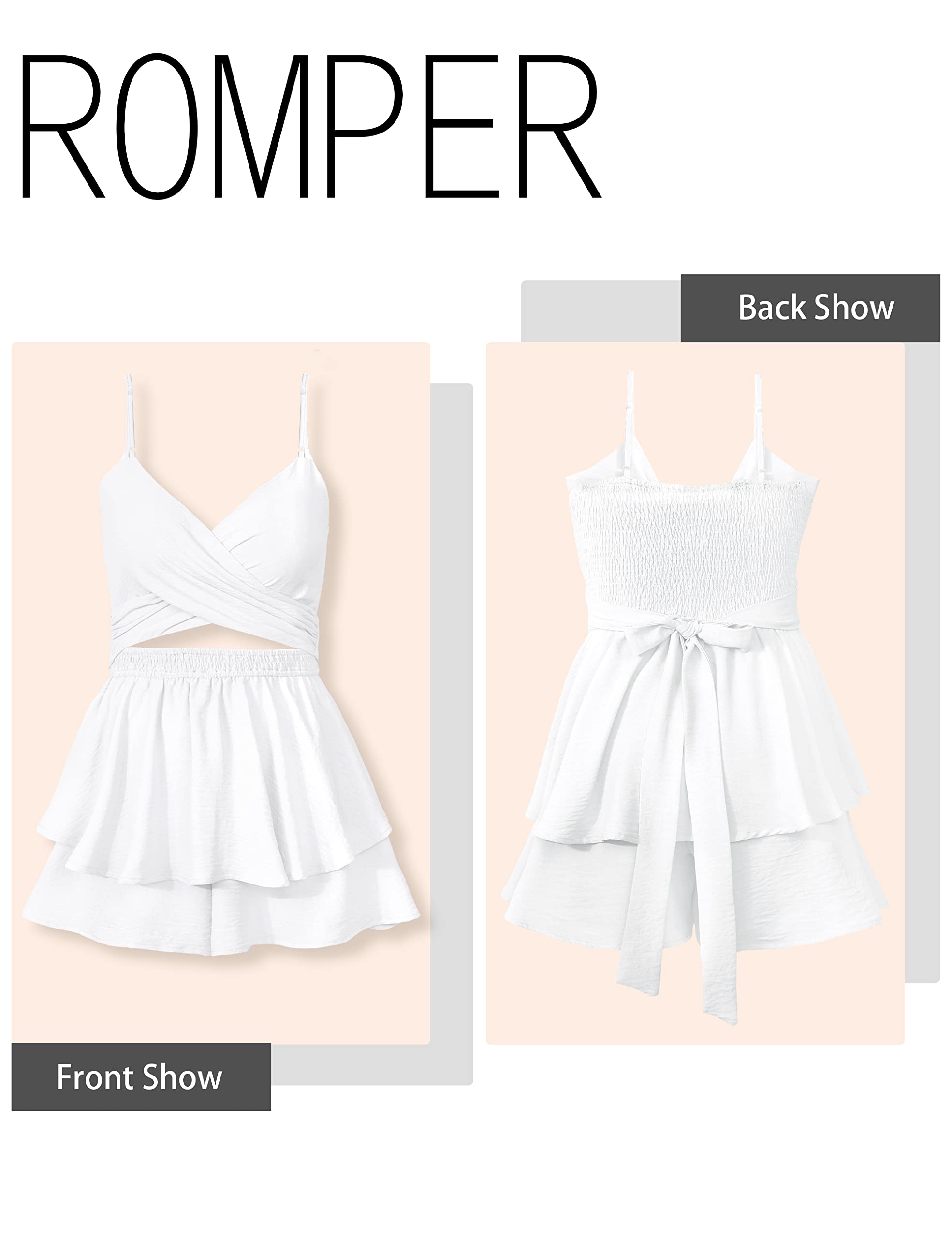 AGERWAY Rompers For Women Summer Romper Dresses For Women Ruffle Romper White Romper Short Romper L