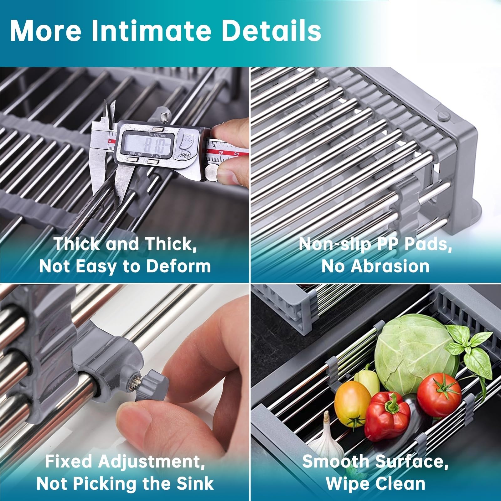 TUTEW Dish Drying Rack, Over The Sink Dish Drying Rack, Stainless Steel Dish Drainer with Adjustable Arms Holder Functional Kitchen Sink Organizer for Vegetable and Fruit