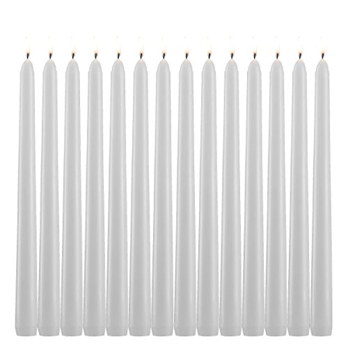 White Taper Candles - Set of 14 Dripless Candles - 10 inch Tall, 3/4 inch Thick - 7.5 Hour Clean Burning