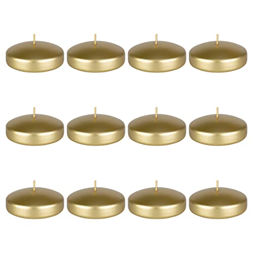Mega Candles 12 pcs Unscented Gold Floating Disc Candle, Hand Poured Paraffin Wax Candles 3 Inch Diameter, Home Décor, Wedding Receptions, Baby Showers, Birthdays, Celebrations & Party Favors