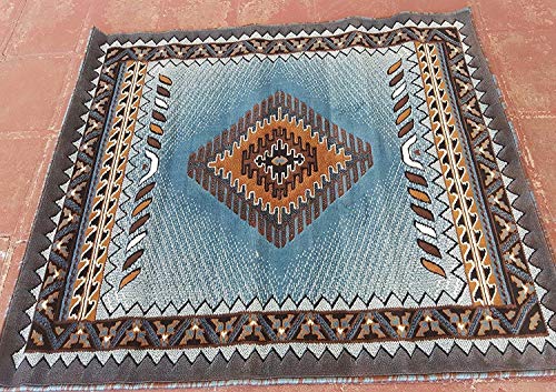 Kingdom Southwest Native American Square Tribal Area Rug Blue Brown Design D143 (5 Feet 3 Inch X 5 Feet 3 Inch Square)